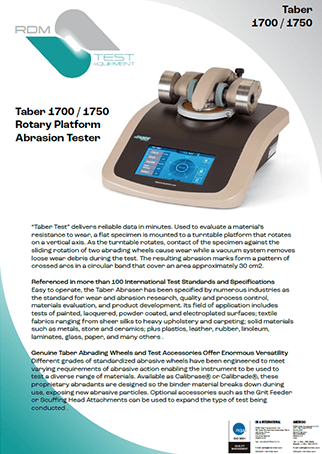 Taber 1700 / 1750 Rotary Platform Abrasion Tester - RDM Test Equipment